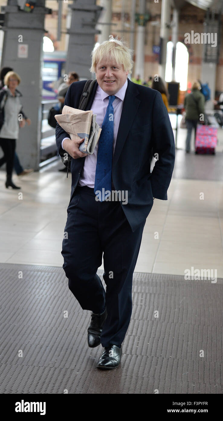 Mayor Of London Boris Johnson arrives at Manchester Piccadilly Train ...