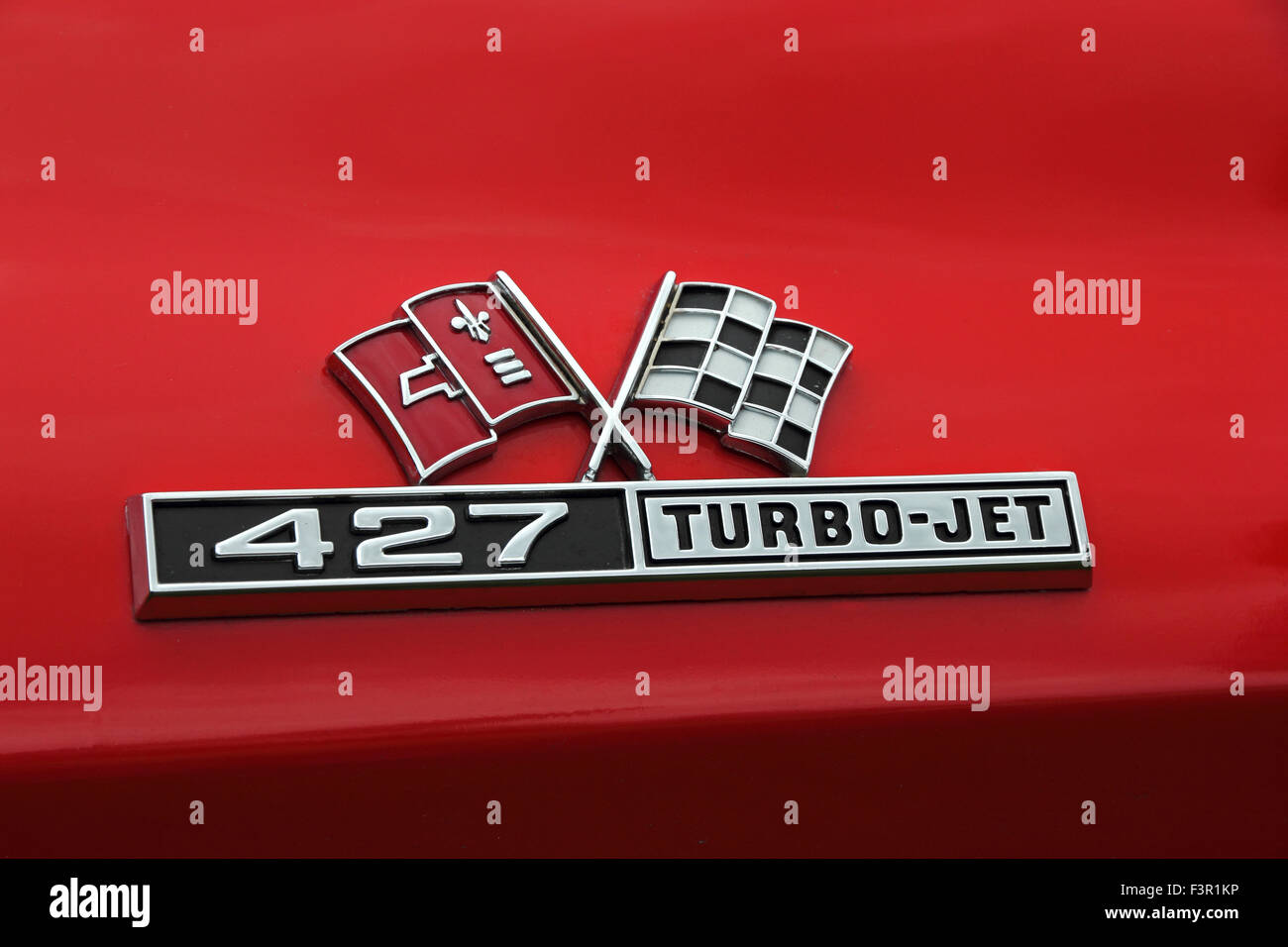 Badge on 1966 Chevrolet Corvette Sting Ray 427 coupe, denoting engine ...