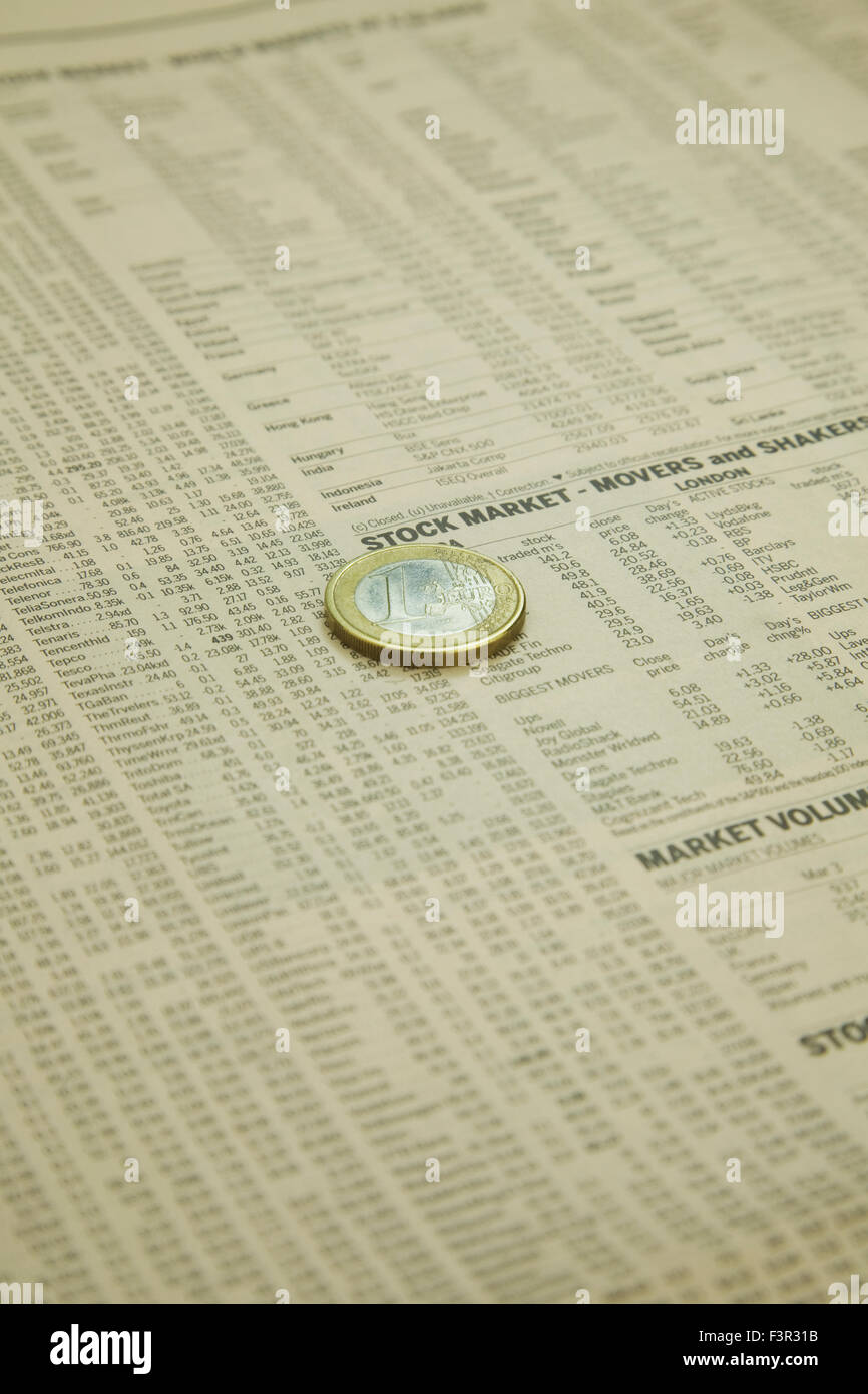 News paper Stock market financial page showing stocks and shares with a ...