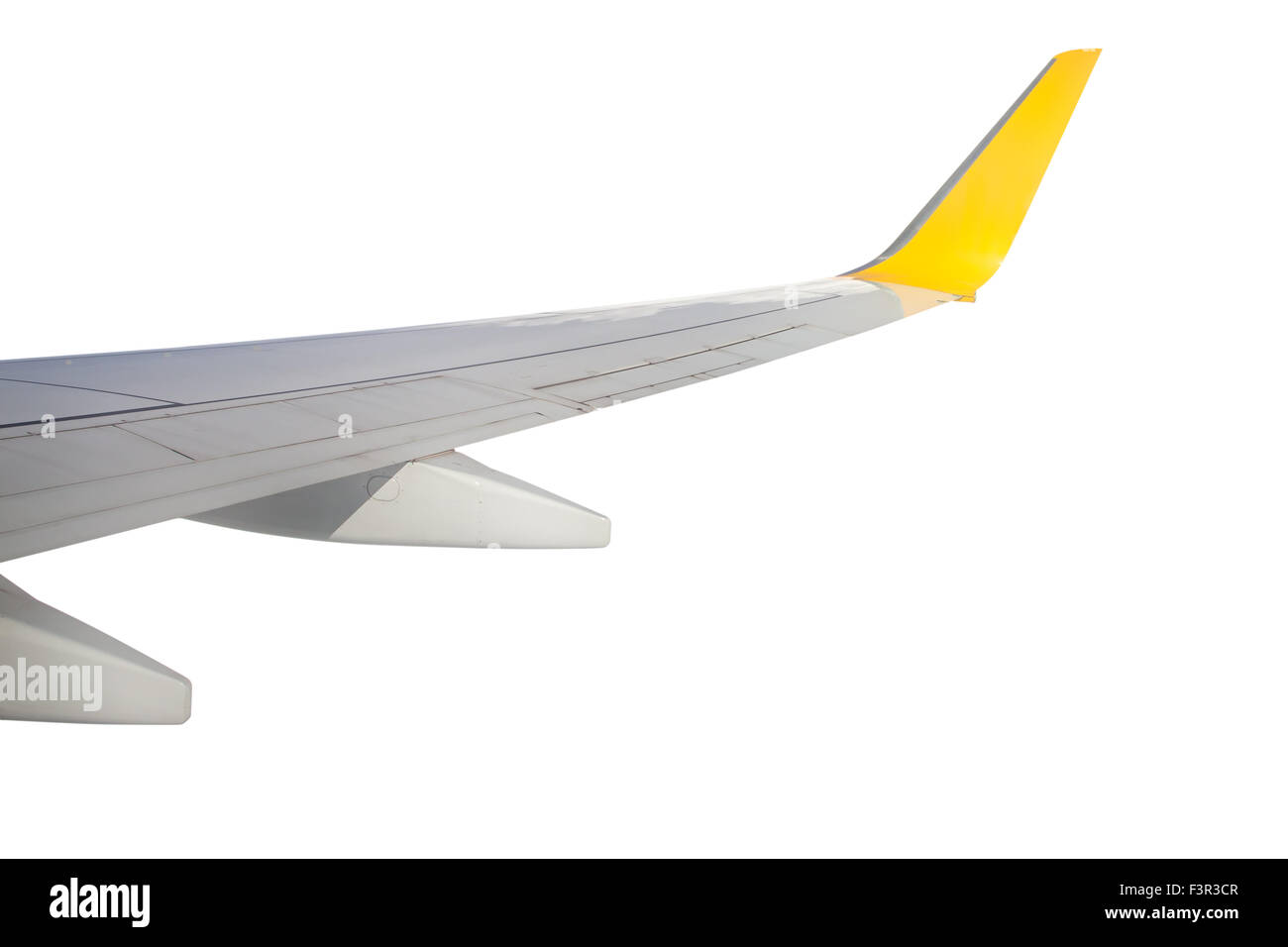Airplane wing travel concept isolated on white background Stock Photo ...