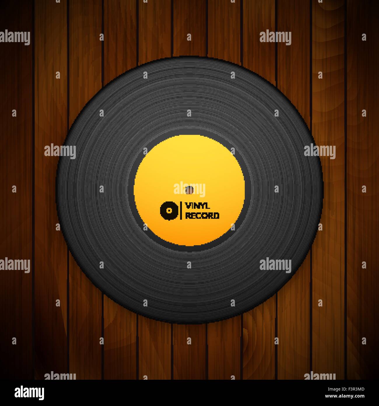 Black vintage vinyl record isolated on red wood texture background ...