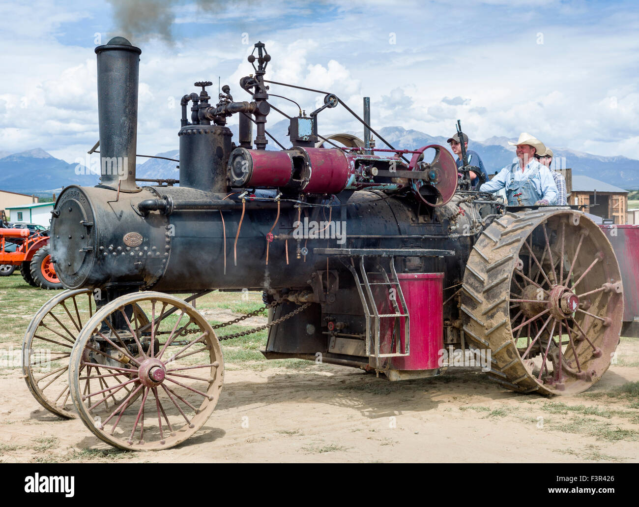 Rancher driving antique steam engine tractor, Chaffee County Fair ...