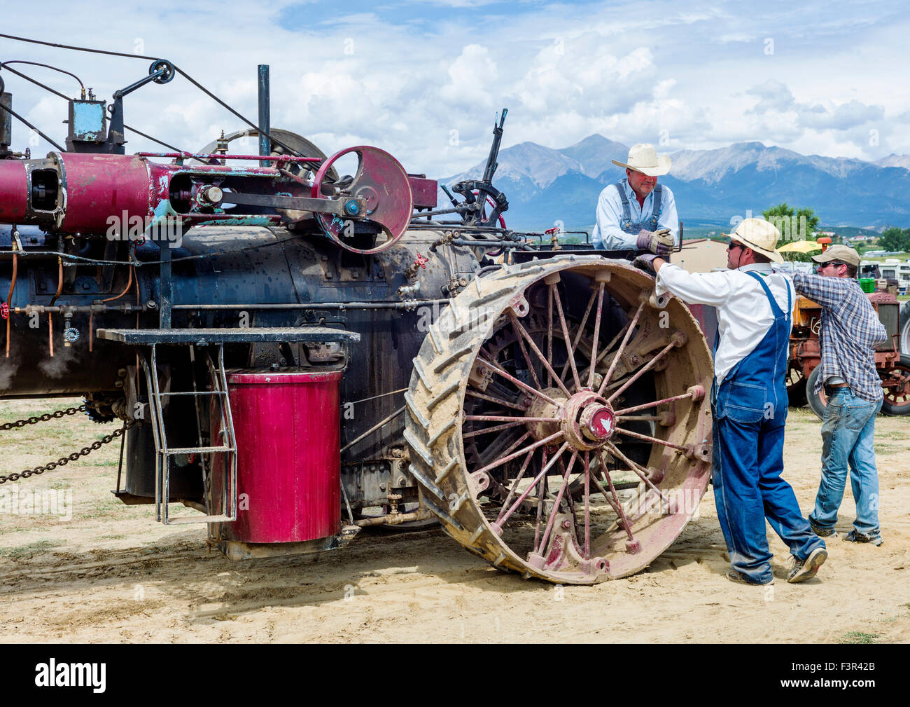 Rancher driving antique steam engine tractor, Chaffee County Fair ...
