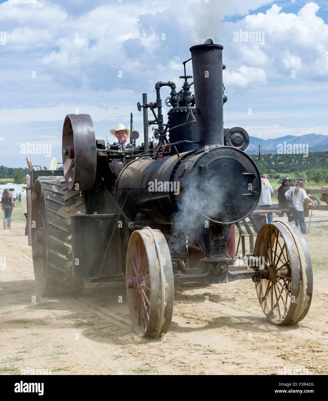Rancher driving antique steam engine tractor, Chaffee County Fair ...