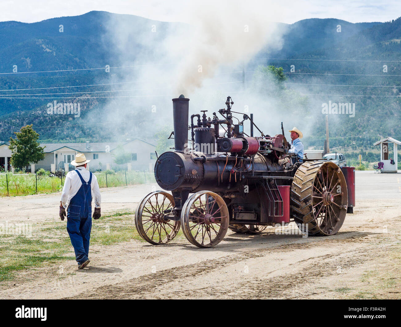 Rancher driving antique steam engine tractor, Chaffee County Fair ...