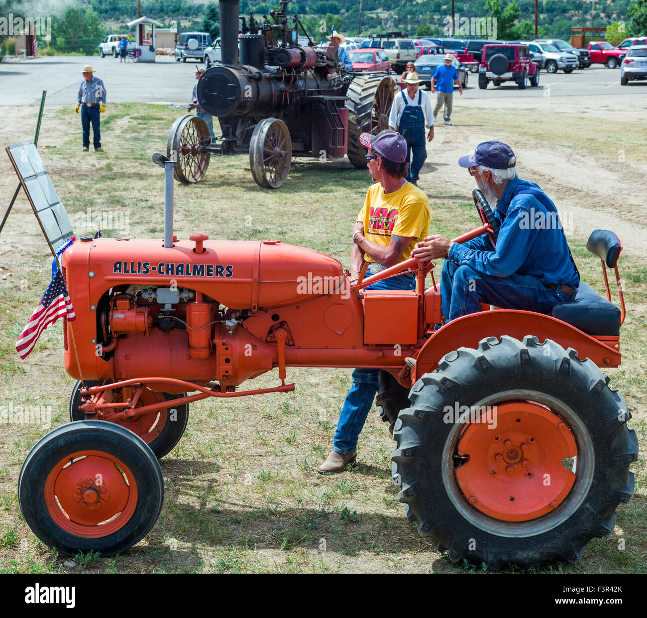 Rancher on restored antique Allis Chalmers tractor, Chaffee County Fair ...