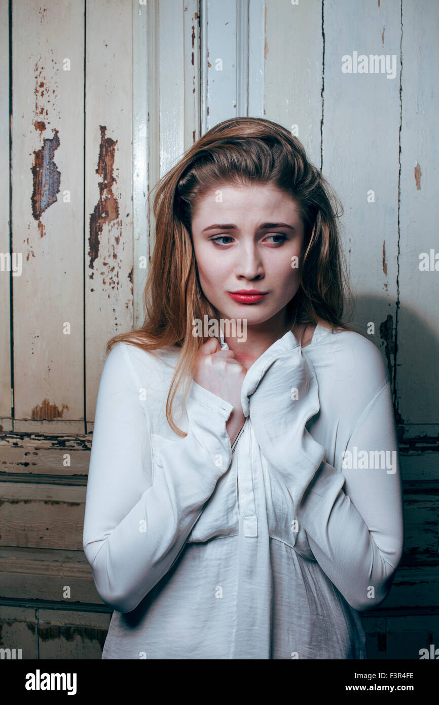 problem depressioned teenage with messed hair and sad face, real junky ...