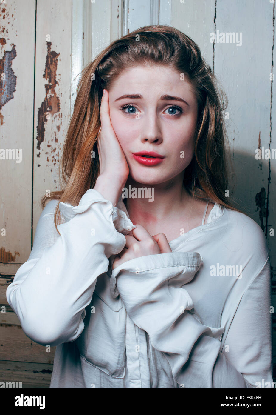 problem depressioned teenage with messed hair and sad face, real junky ...