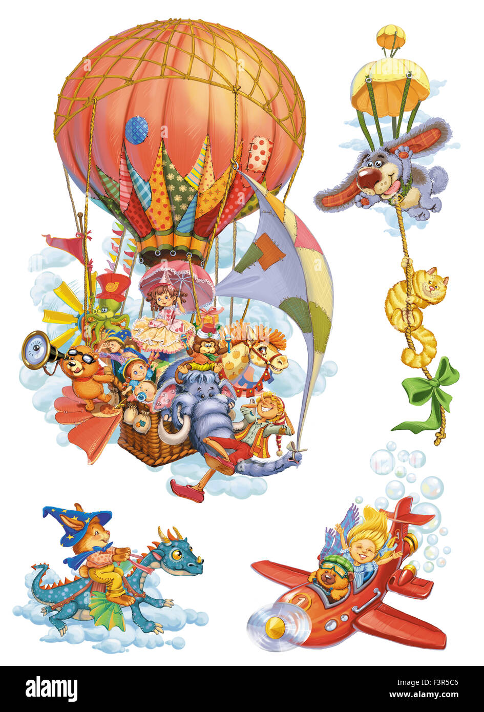 Set of fantasy characters, traveling by air. Characters design for ...