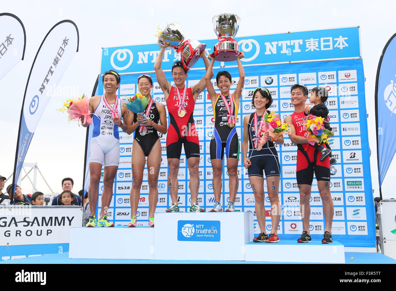 Odaiba, Tokyo, Japan. 11th Oct, 2015. (L-R) Yuichi Hosoda, Yuka Sato ...