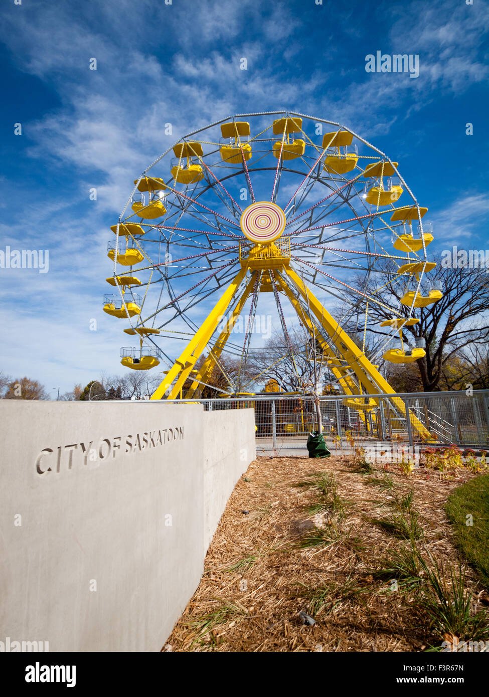 The yellow ferris wheel at the PotashCorp Playland at Kinsmen Park in ...