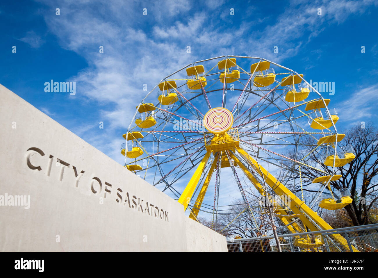 The yellow ferris wheel at the PotashCorp Playland at Kinsmen Park in ...