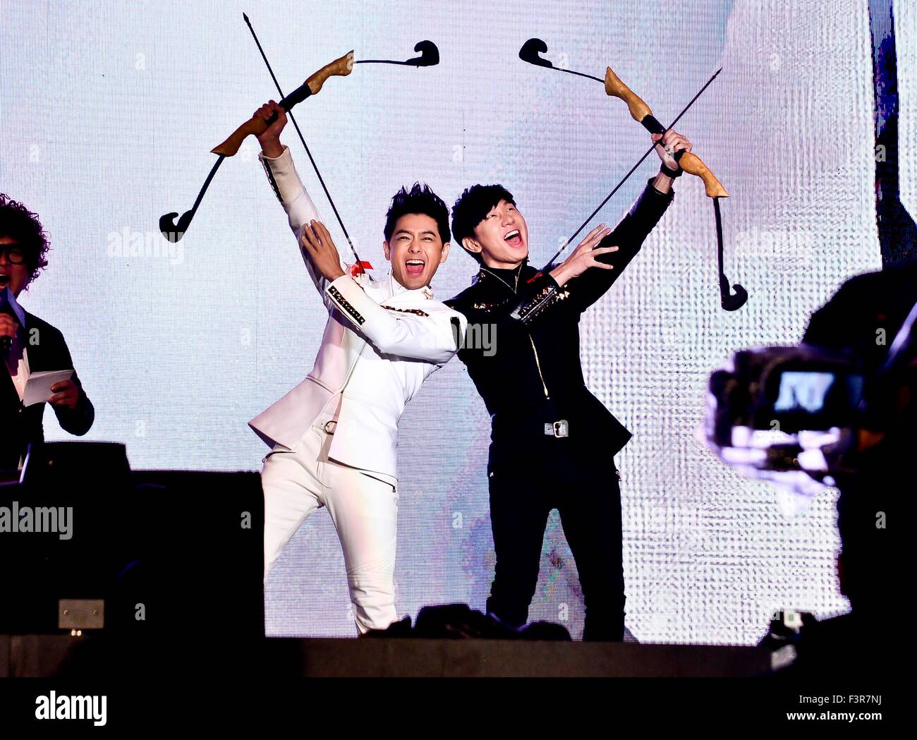 Taipei, Taiwan, China. 11th Oct, 2015. JJ Lam and Jimmy Lin attend the ...