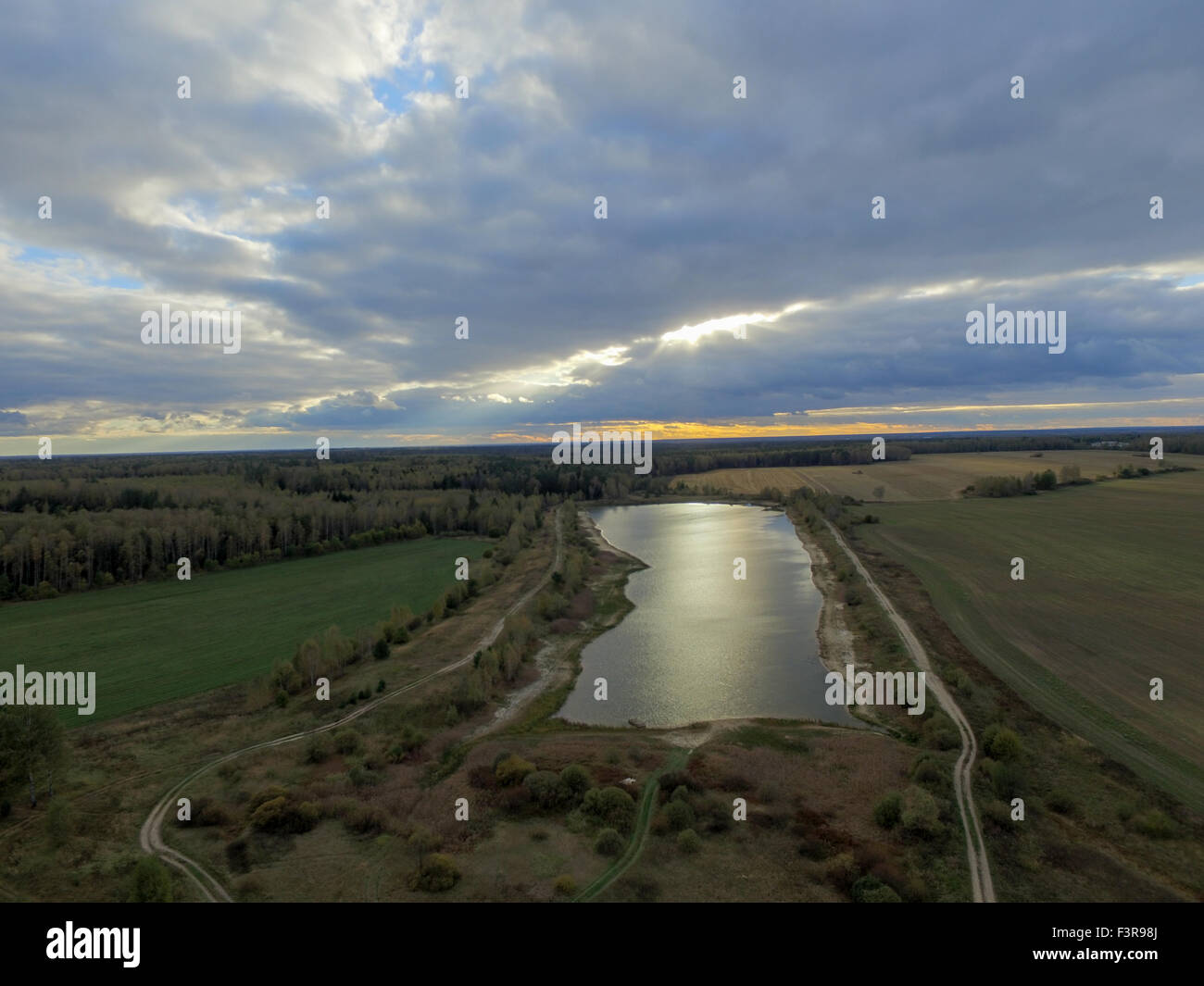 Beautiful scenic view just after the rain. Autumn fields and dramatic ...