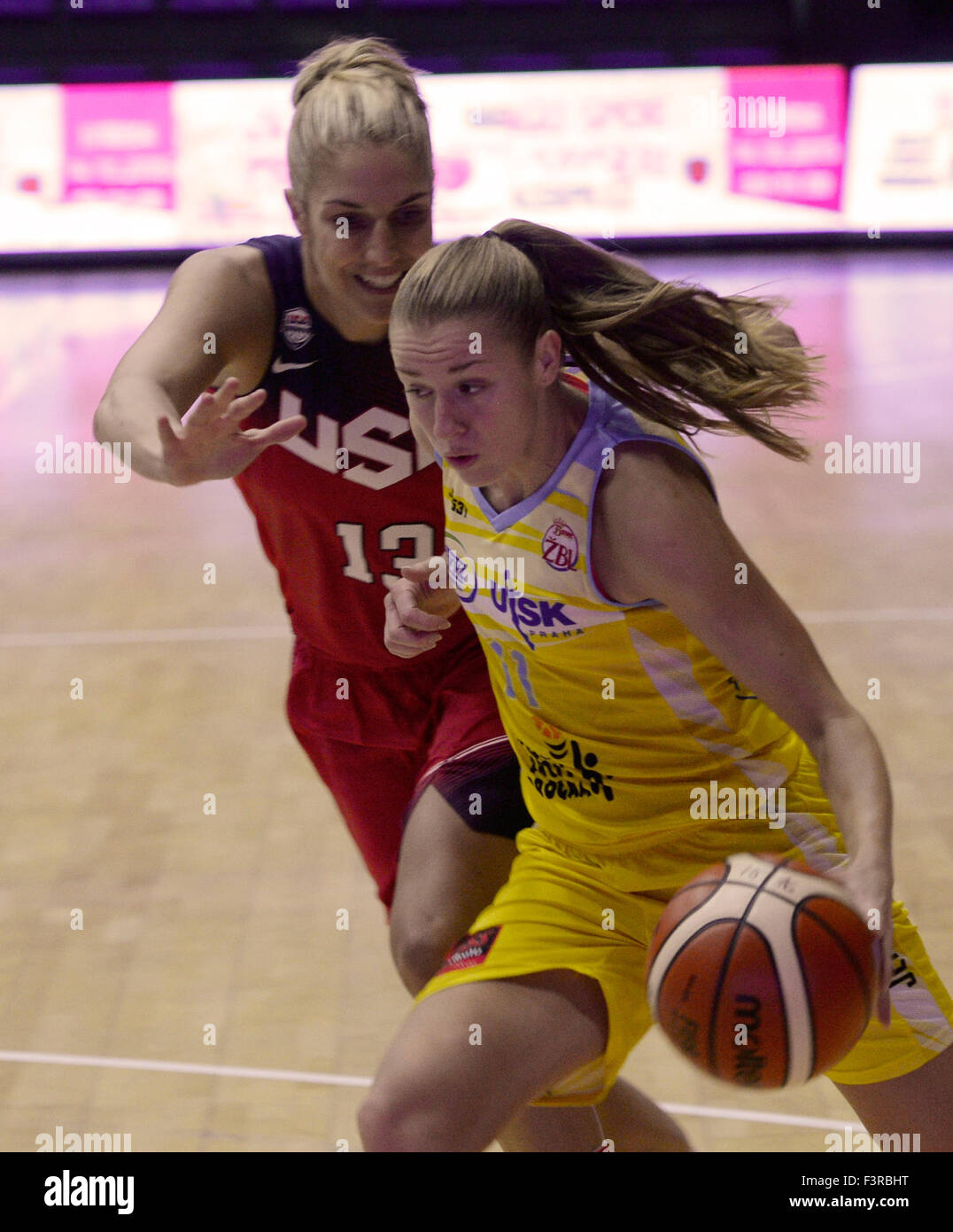 From left Elena Delle Donne of USA and Katerina Elhotova of USK Praha ...