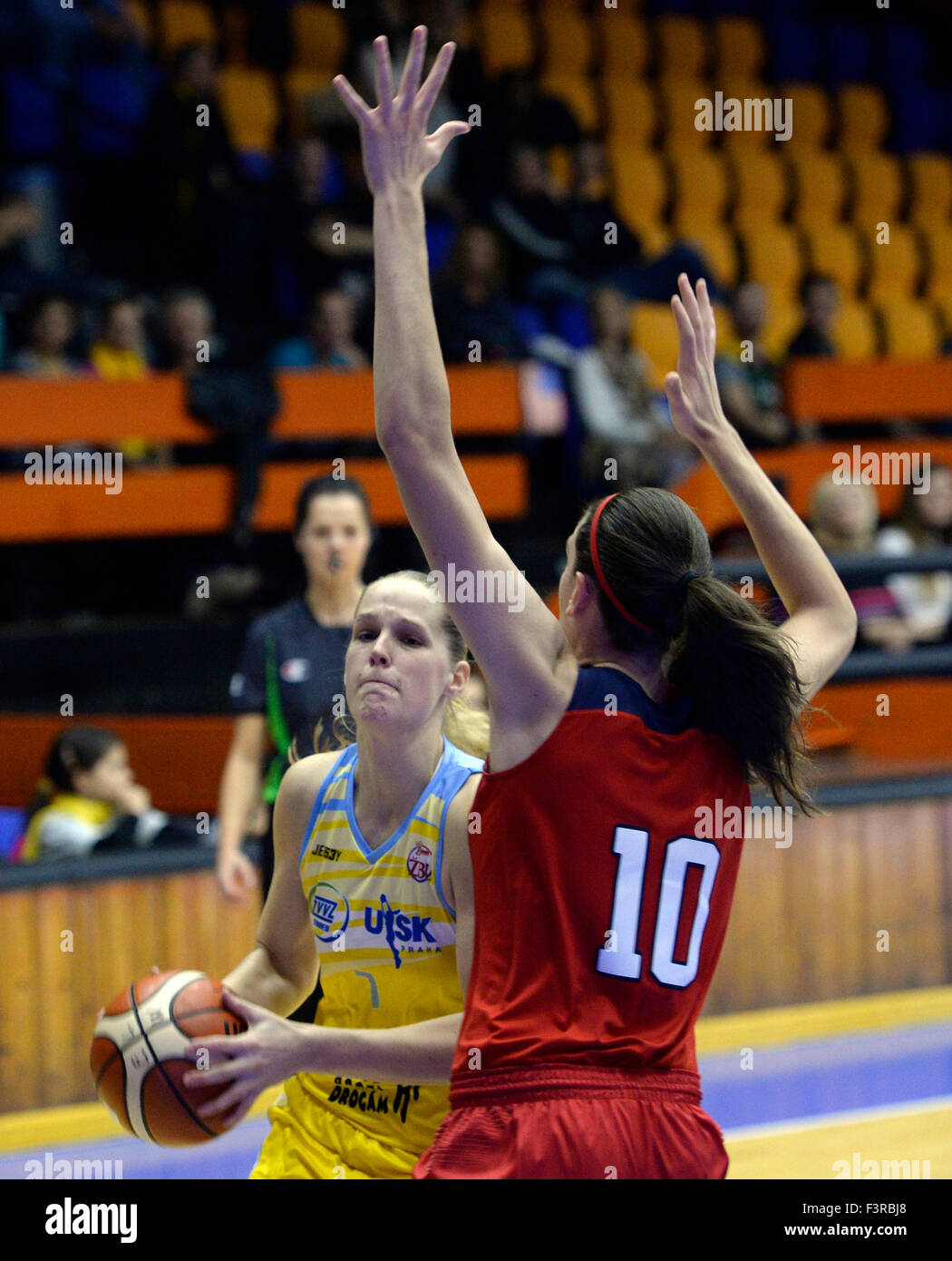 From left Alena Hanusova of USK Praha and Breanna Stewart of USA fight ...