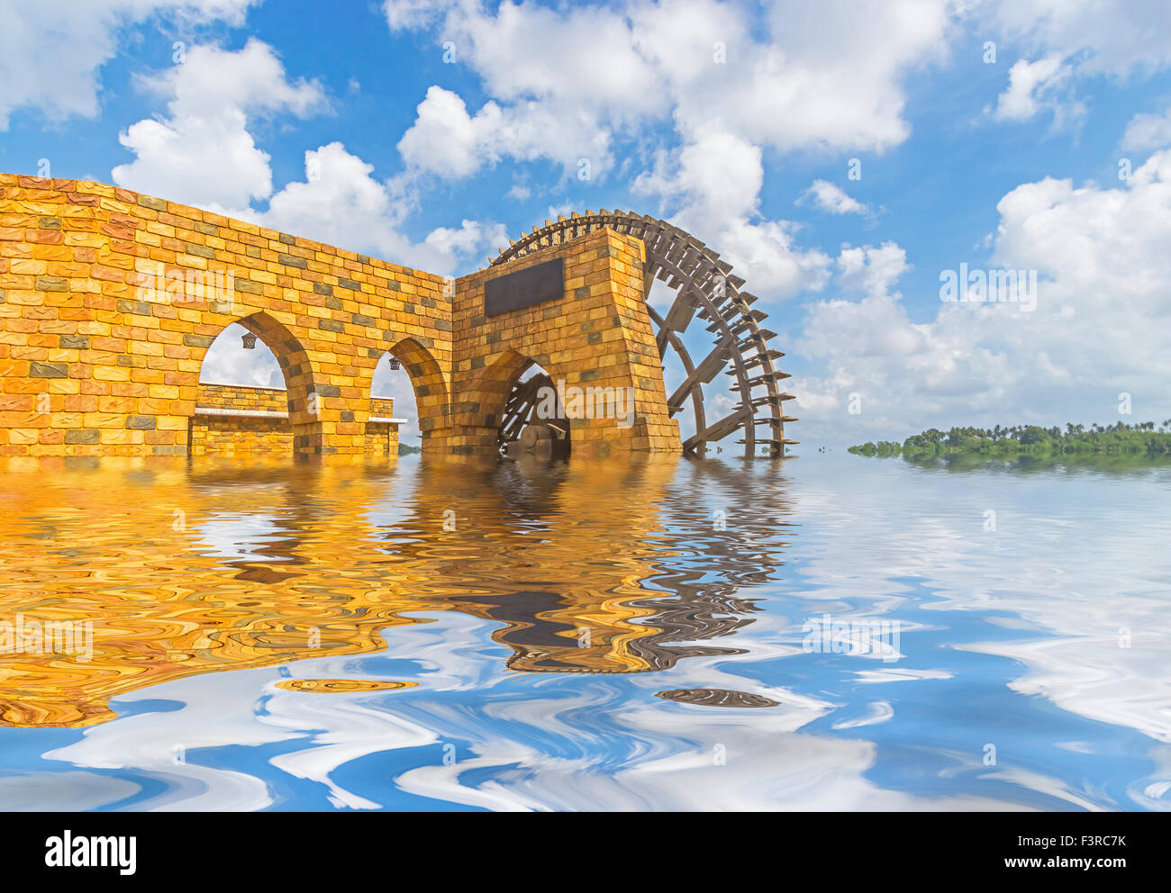 wall water wheel with blue skies Stock Photo - Alamy