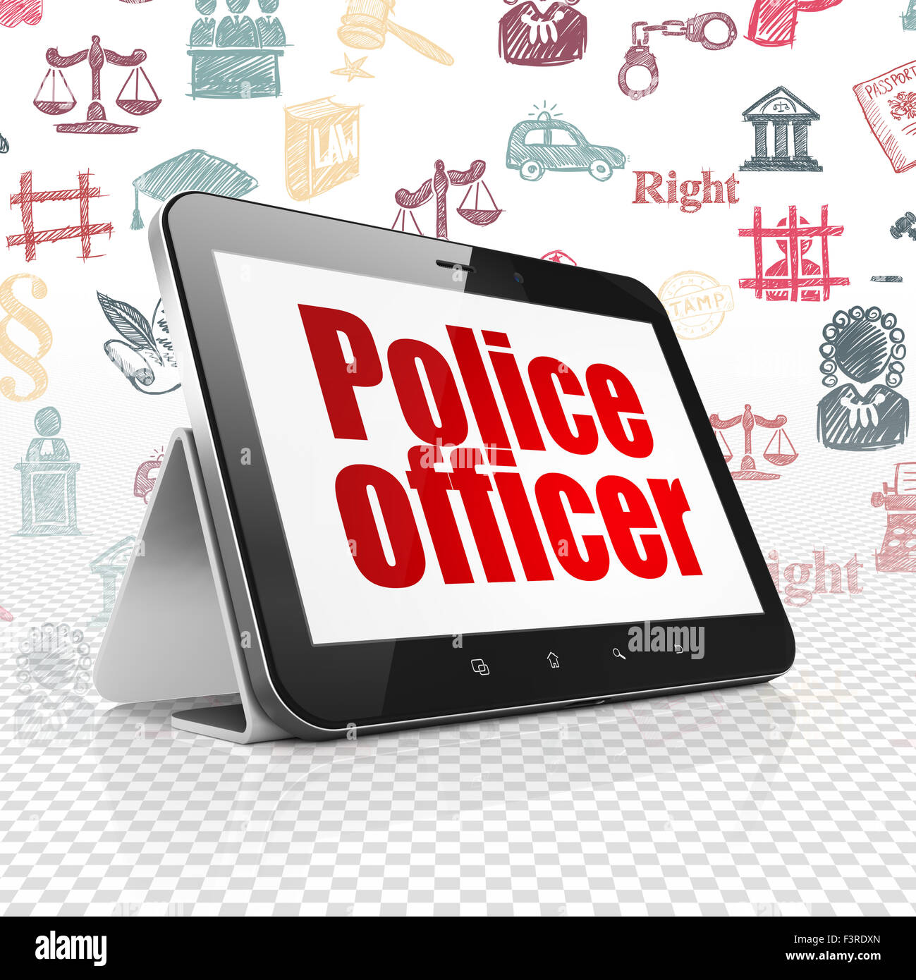 Law concept: Tablet Computer with Police Officer on display Stock Photo ...