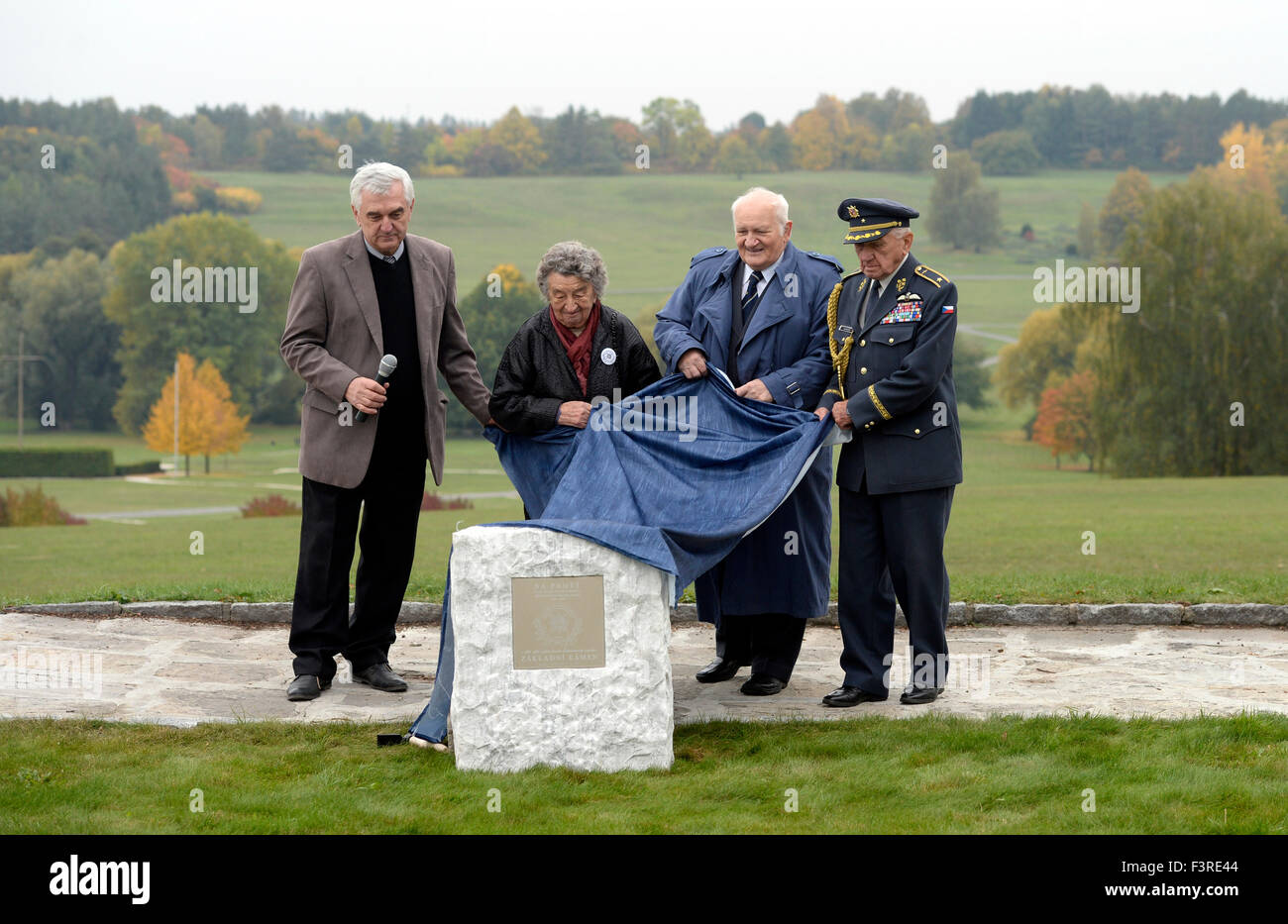 Lidice, Czech Republic. 10th Oct, 2015. A symbolic foundation stone of ...