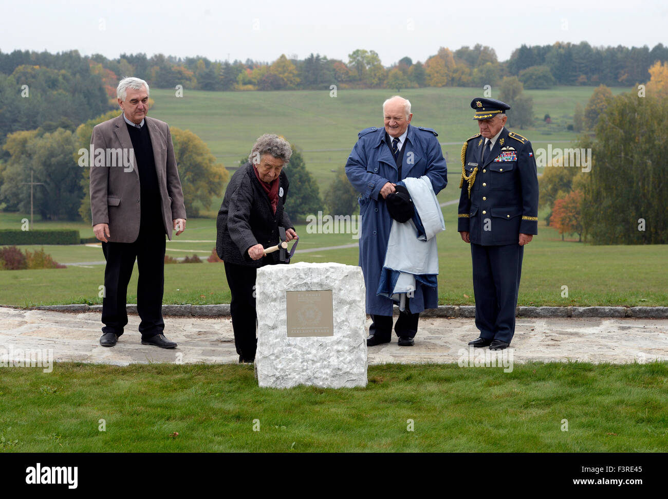 Lidice, Czech Republic. 10th Oct, 2015. A symbolic foundation stone of ...