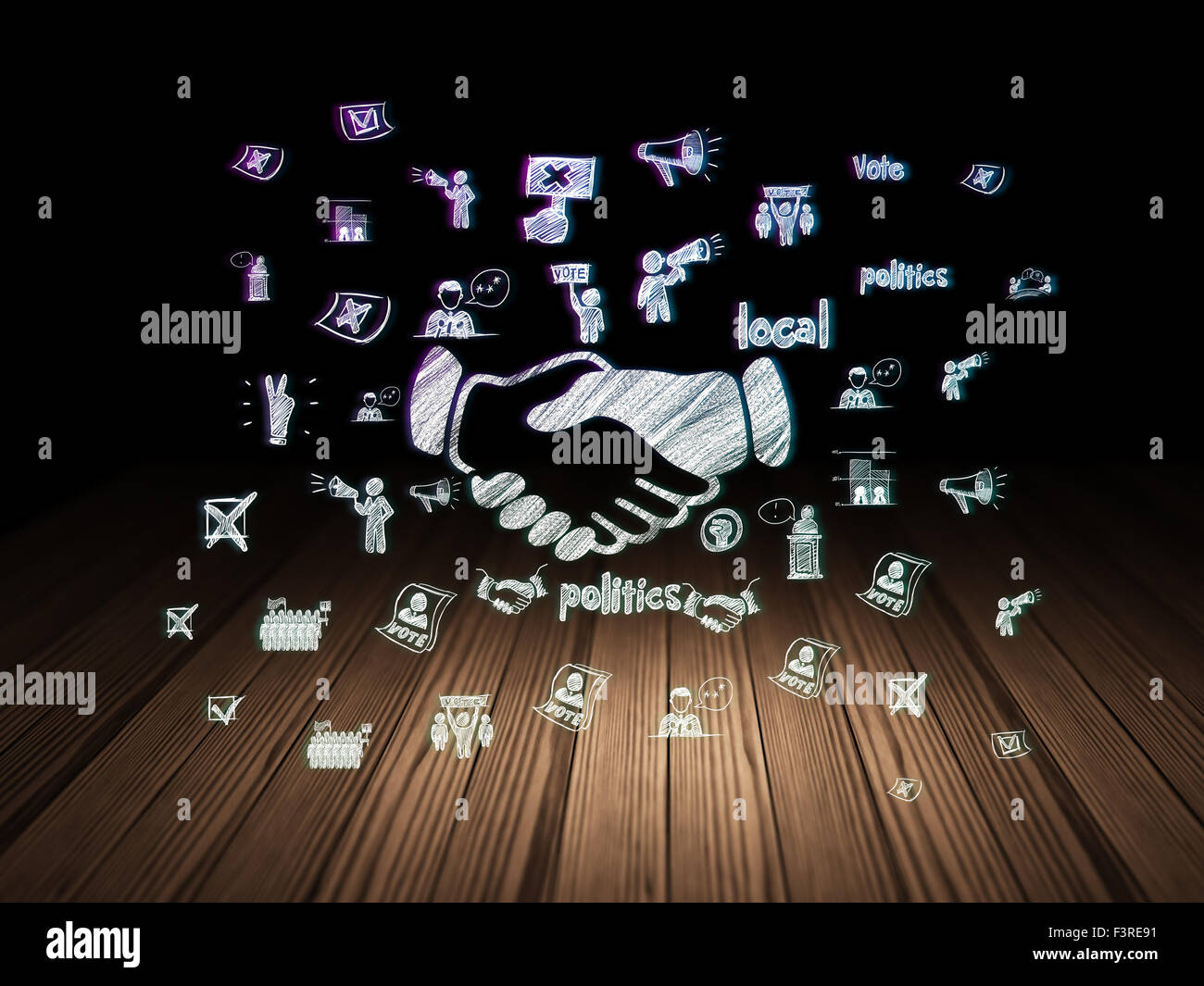 Political concept: Handshake in grunge dark room Stock Photo - Alamy