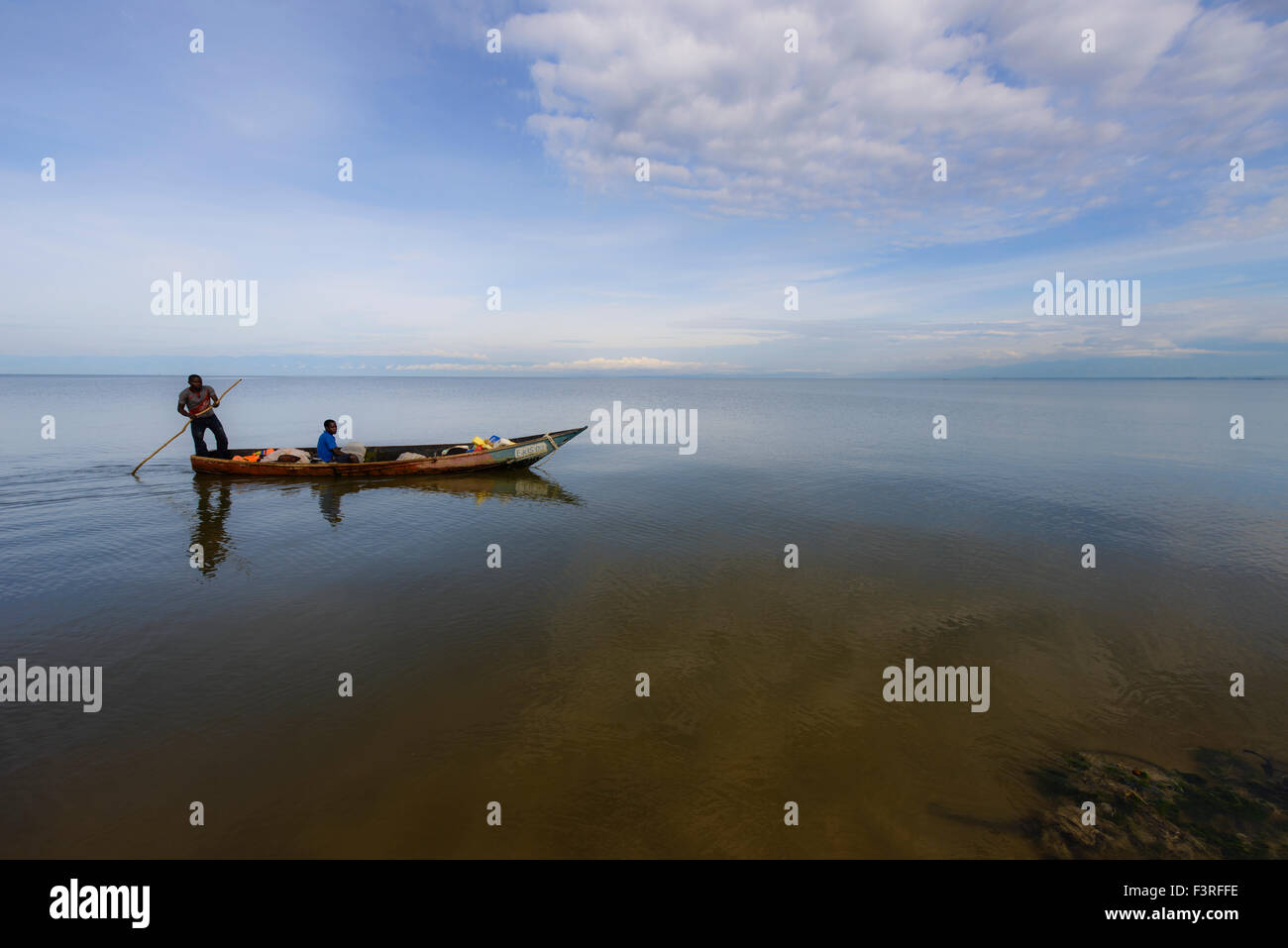 Fishermen with boat on Lake Edward, Uganda, Africa Stock Photo - Alamy