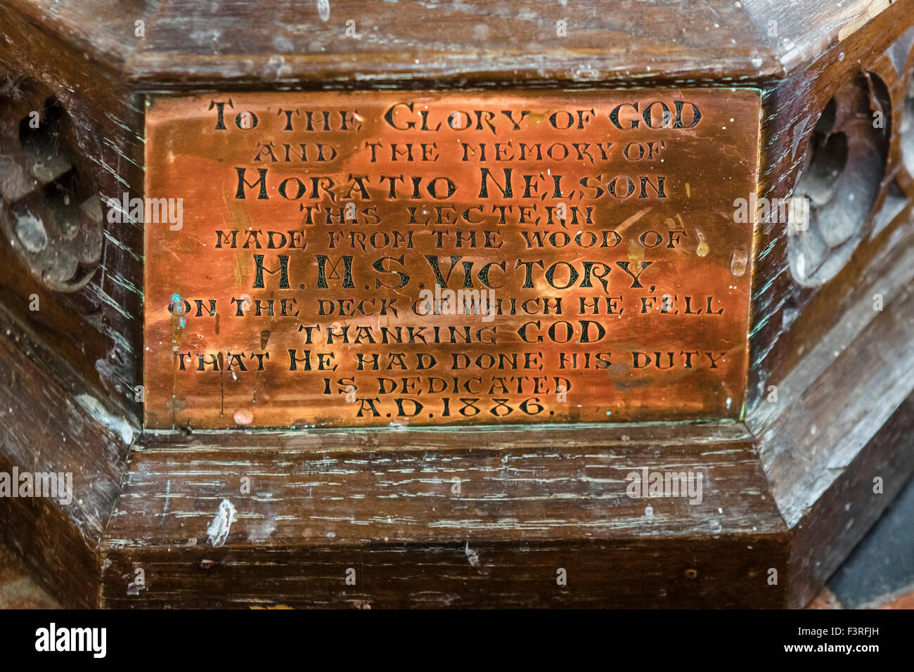Plaque on lectern in All Saints Church, made from wood from Nelson's ...