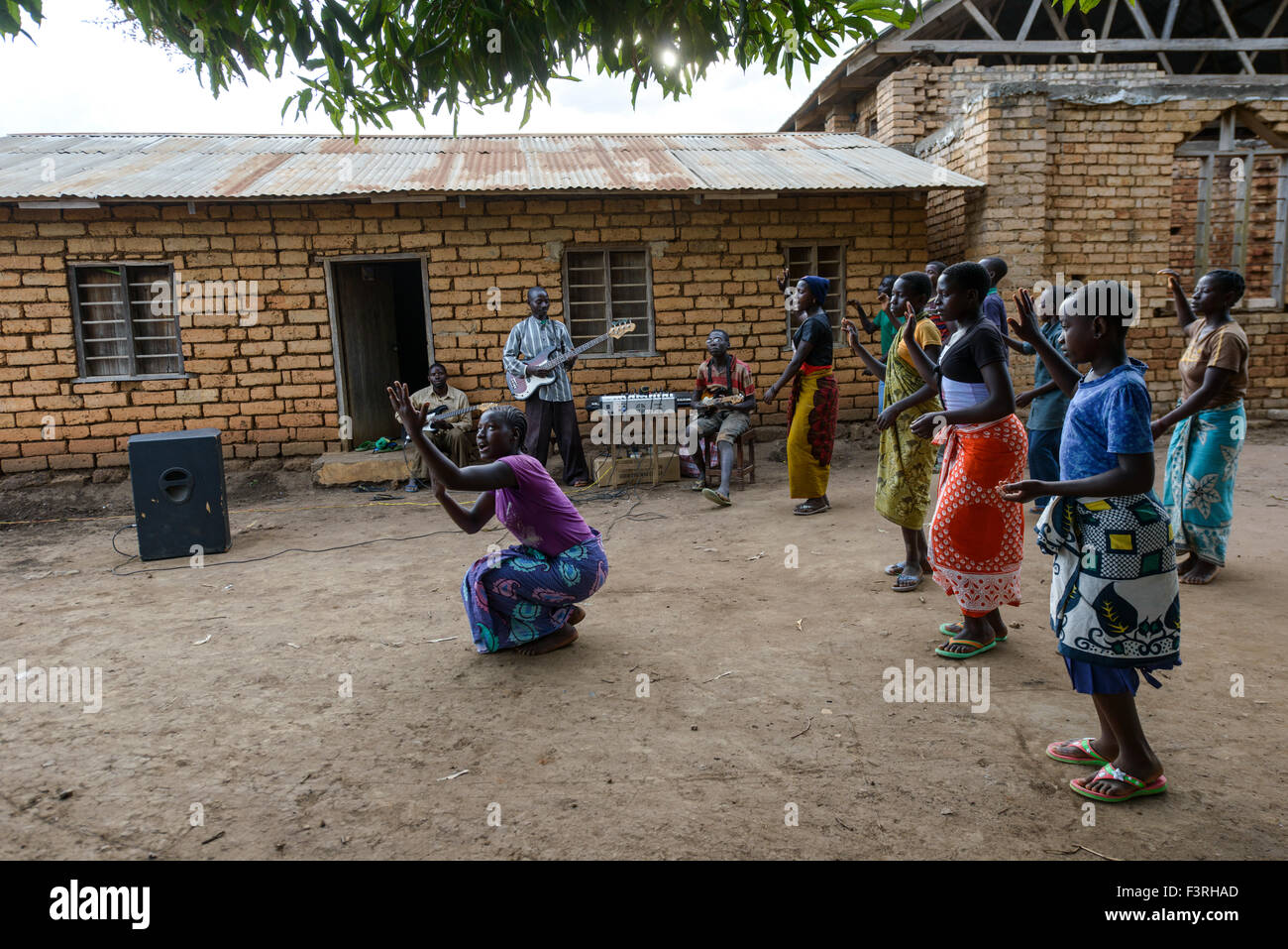 Traditional dance at a village church, Western Tanzania, Africa Stock ...