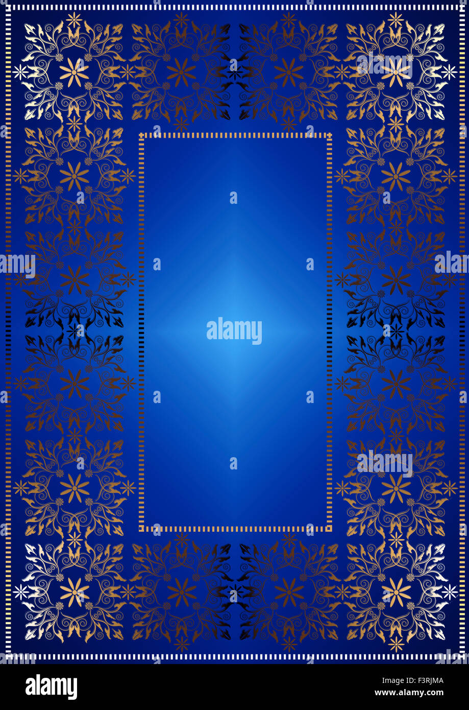 Gilded openwork frame on blue satin gradient background Stock Photo - Alamy