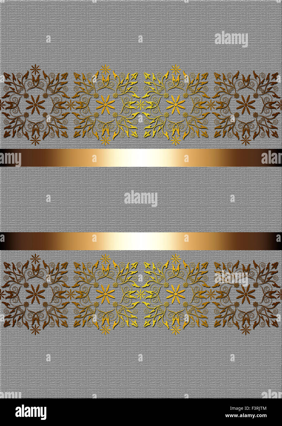 Gold delicate pattern with gold ribbons on a beige background Stock ...