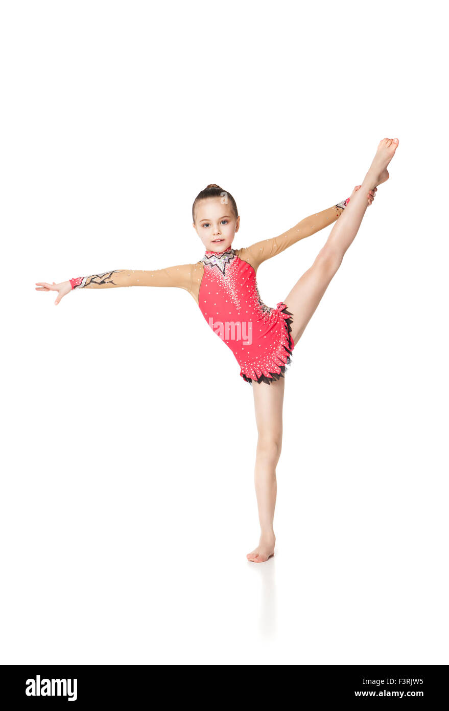 pretty little girl doing gymnastics over white background Stock Photo ...