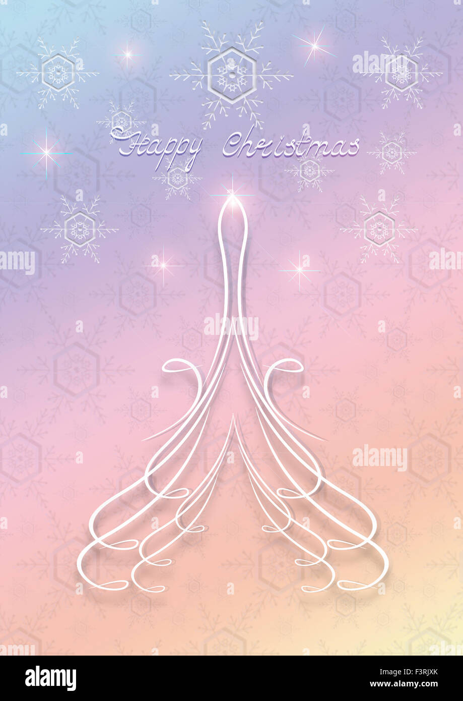 Delicate rainbow background with the Christmas tree and snowflakes ...