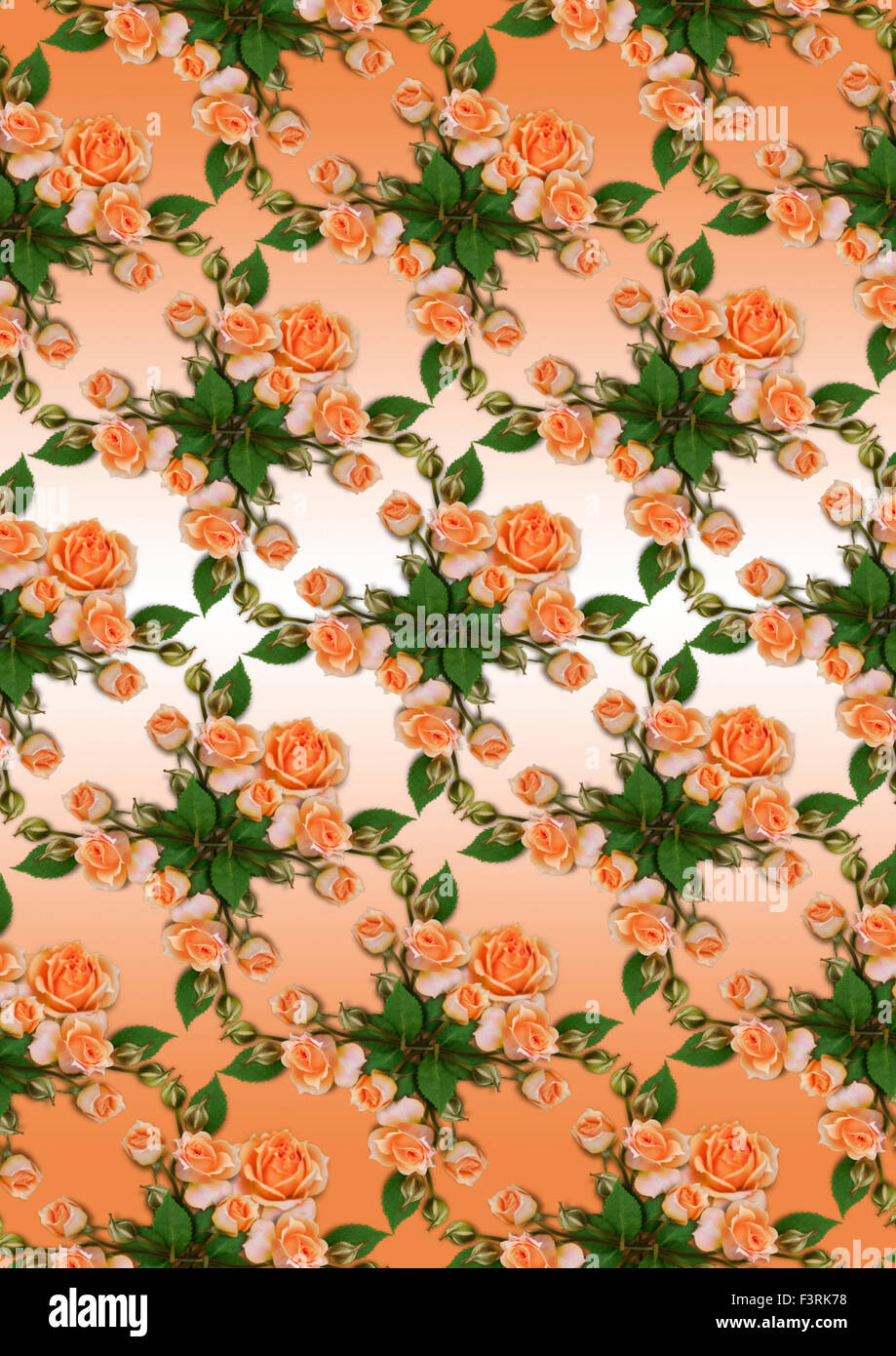 Seamless texture white and orange roses with buds and leaves hi-res ...