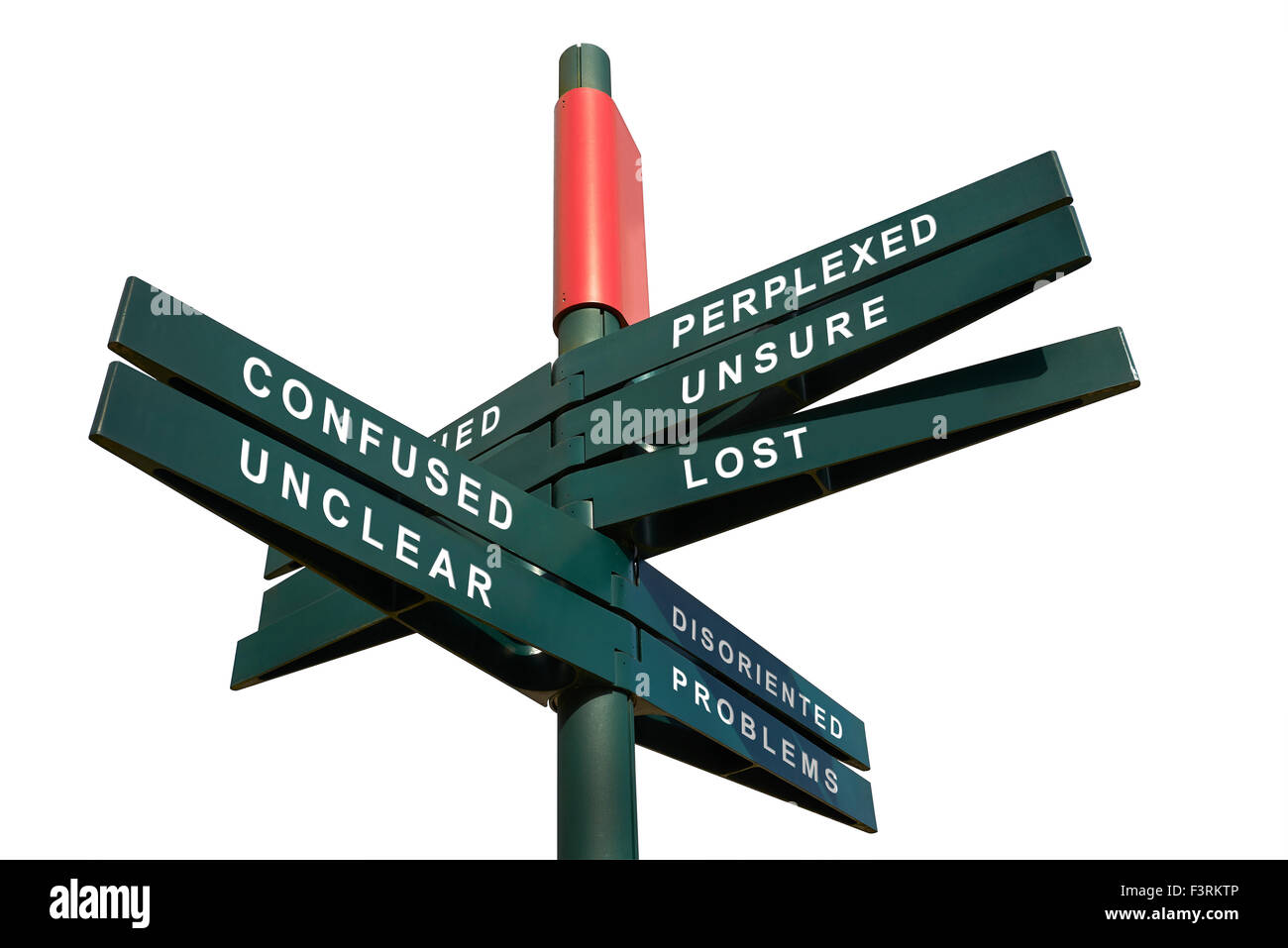 Lost and Confused Signpost against white background - clipping path for ...