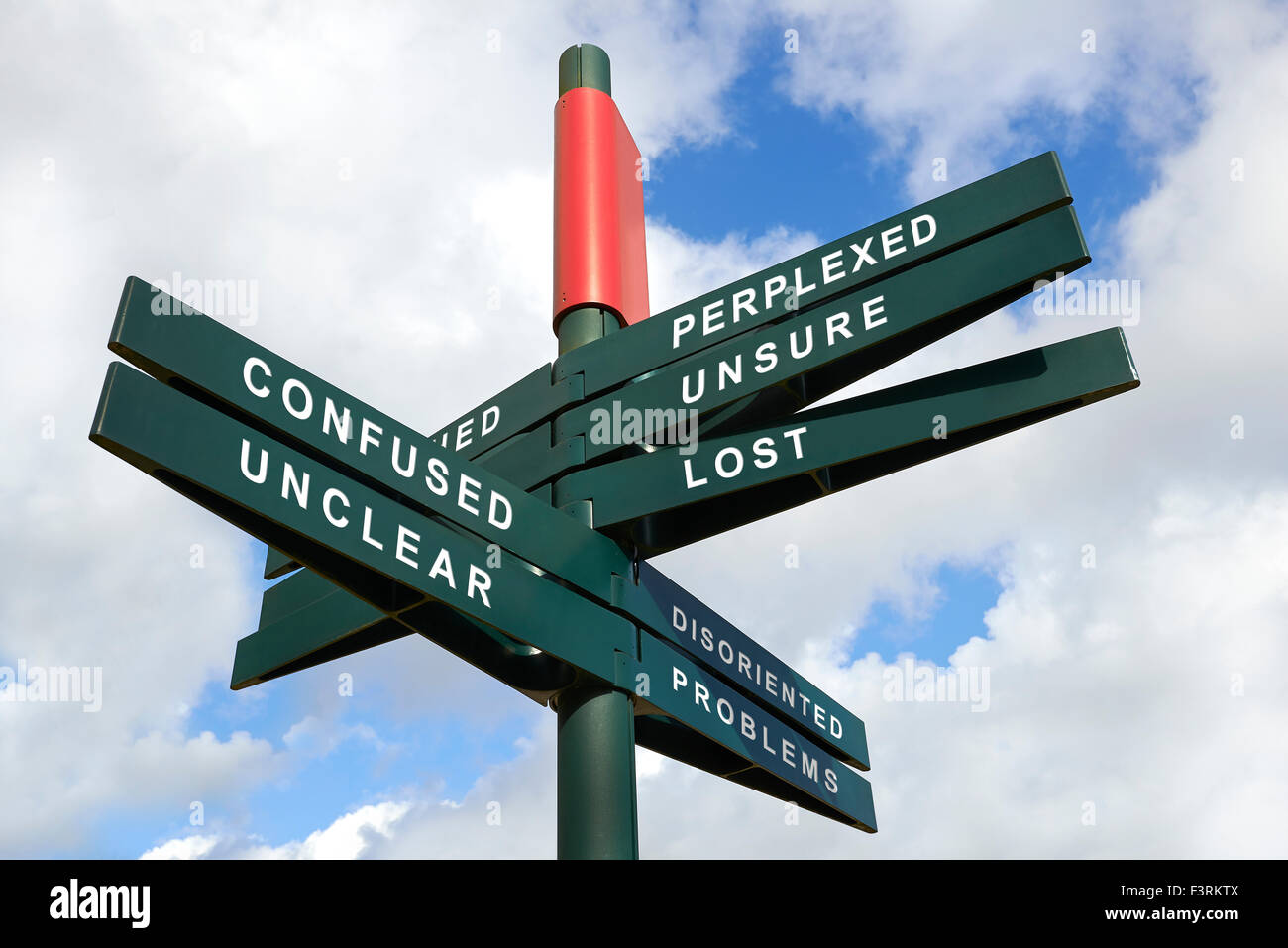 Lost and Confused Signpost against cloudy sky - clipping path for ...