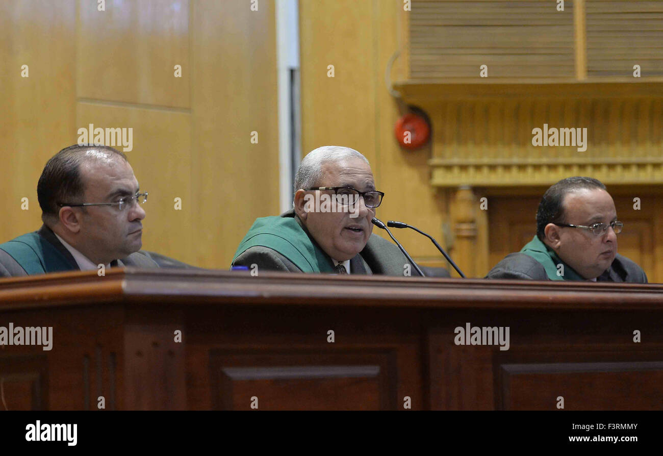 Cairo, Egypt. 11th Oct, 2015. The Judges attend the trial of Egyptian ...