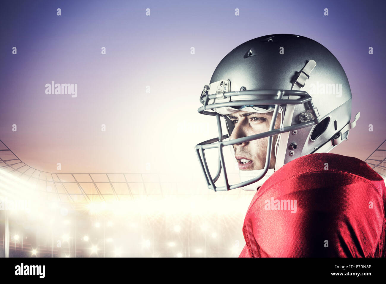 Composite image of side view of american football player looking away ...