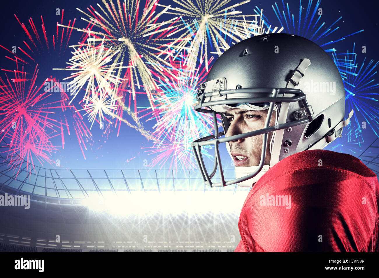 Composite image of side view of american football player looking away ...