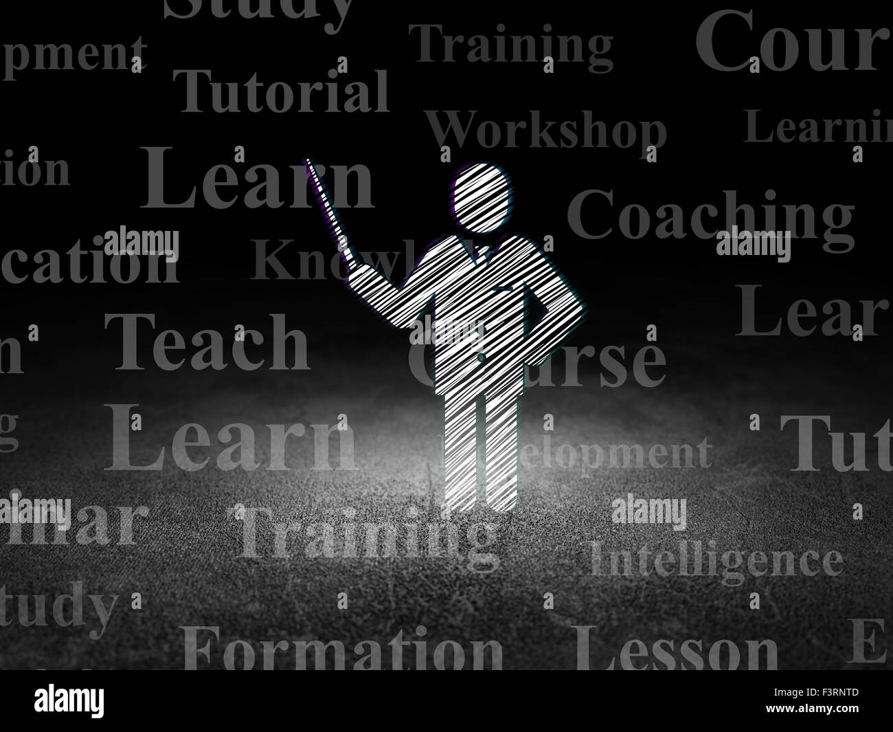 Learning concept: Teacher in grunge dark room Stock Photo - Alamy