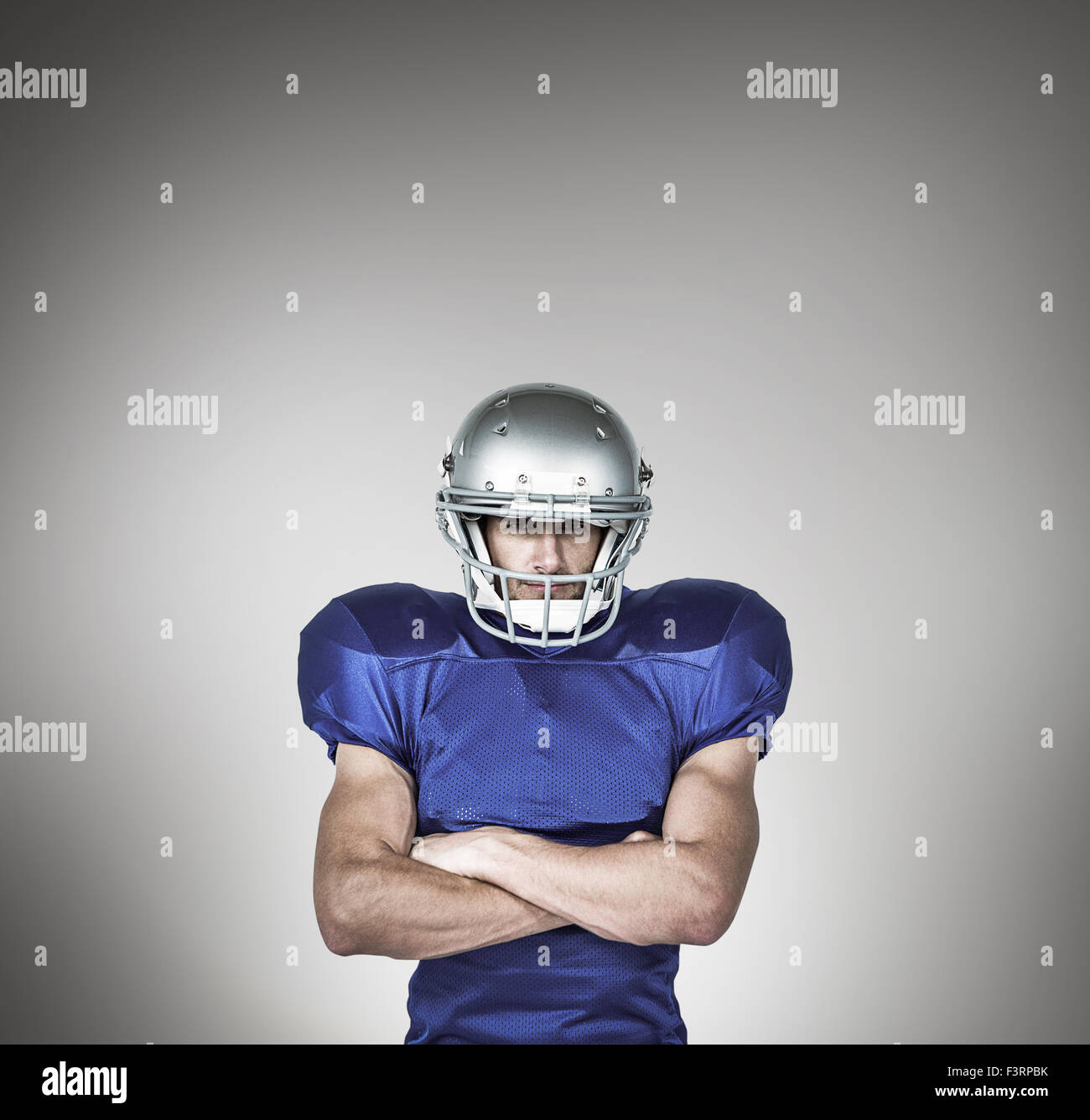 Composite image of portrait confident of american football player with ...