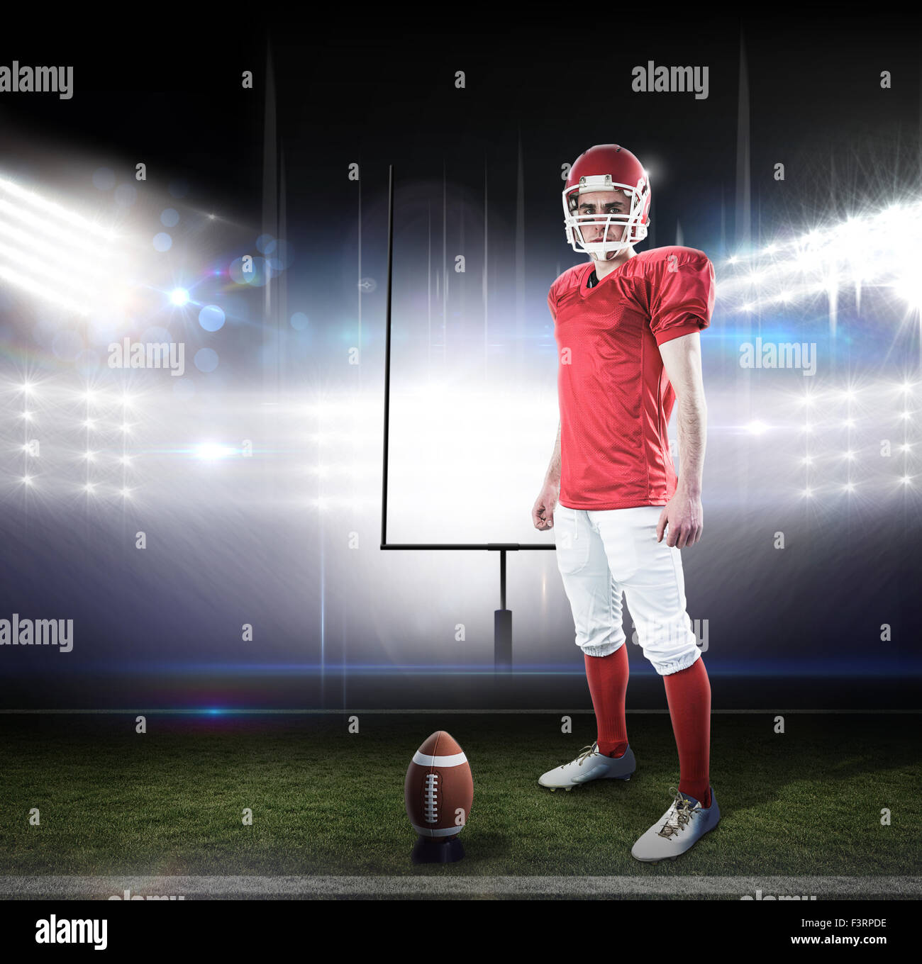 Composite image of a serious american football player taking his helmet ...