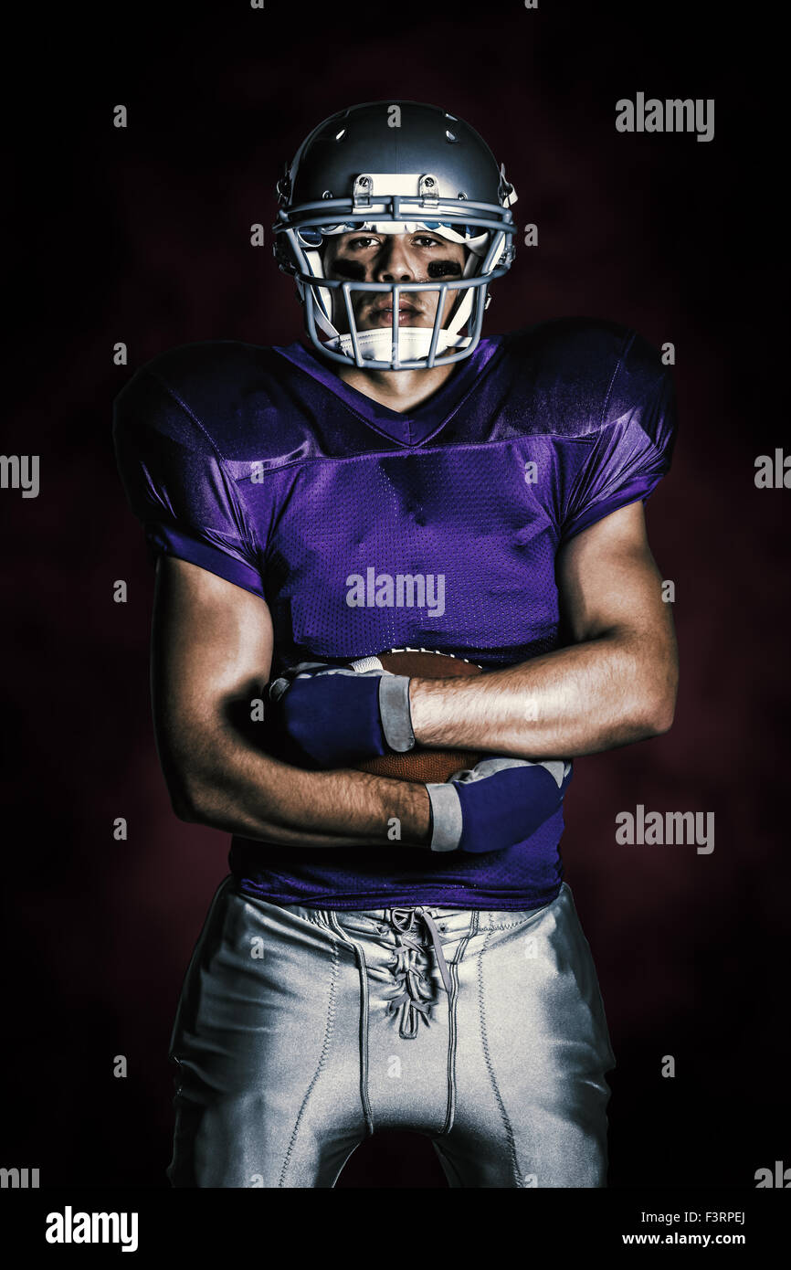 Composite image of portrait of confident american football player in ...