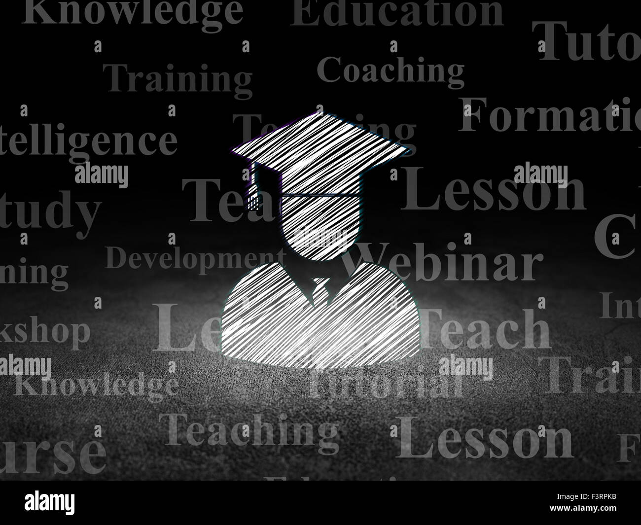 Education concept: Student in grunge dark room Stock Photo - Alamy