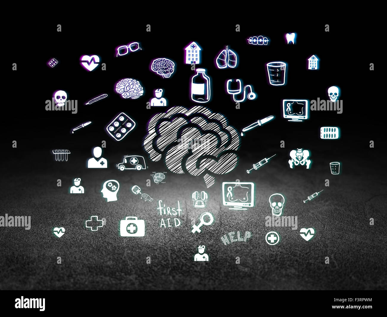Health concept: Brain in grunge dark room Stock Photo - Alamy