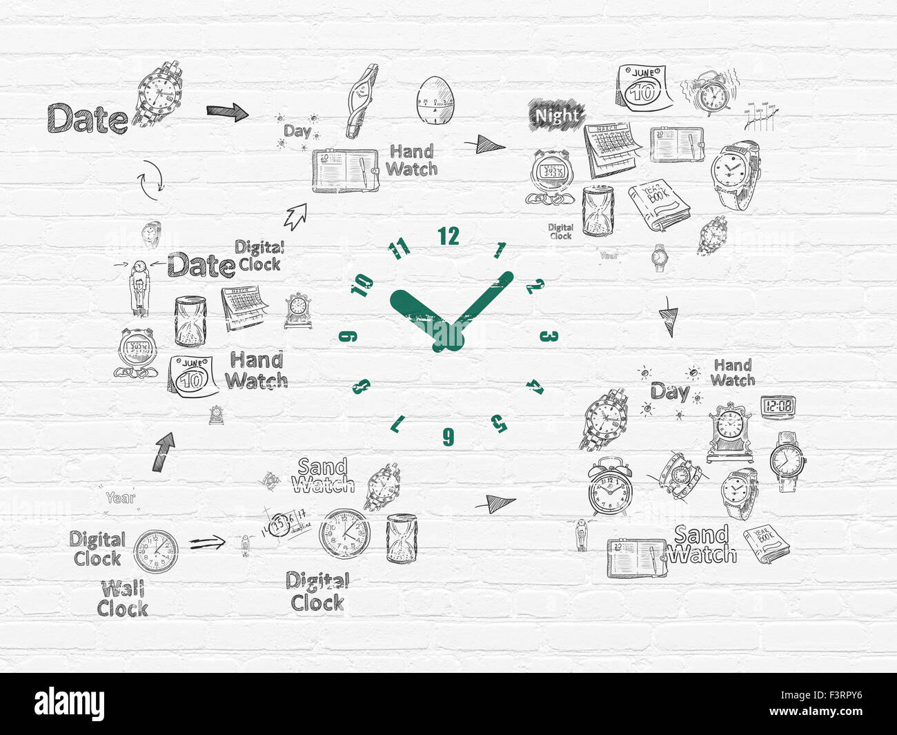 Timeline concept: Clock on wall background Stock Photo - Alamy