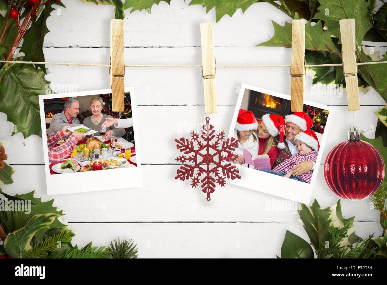 Composite image of hanging christmas photos Stock Photo - Alamy