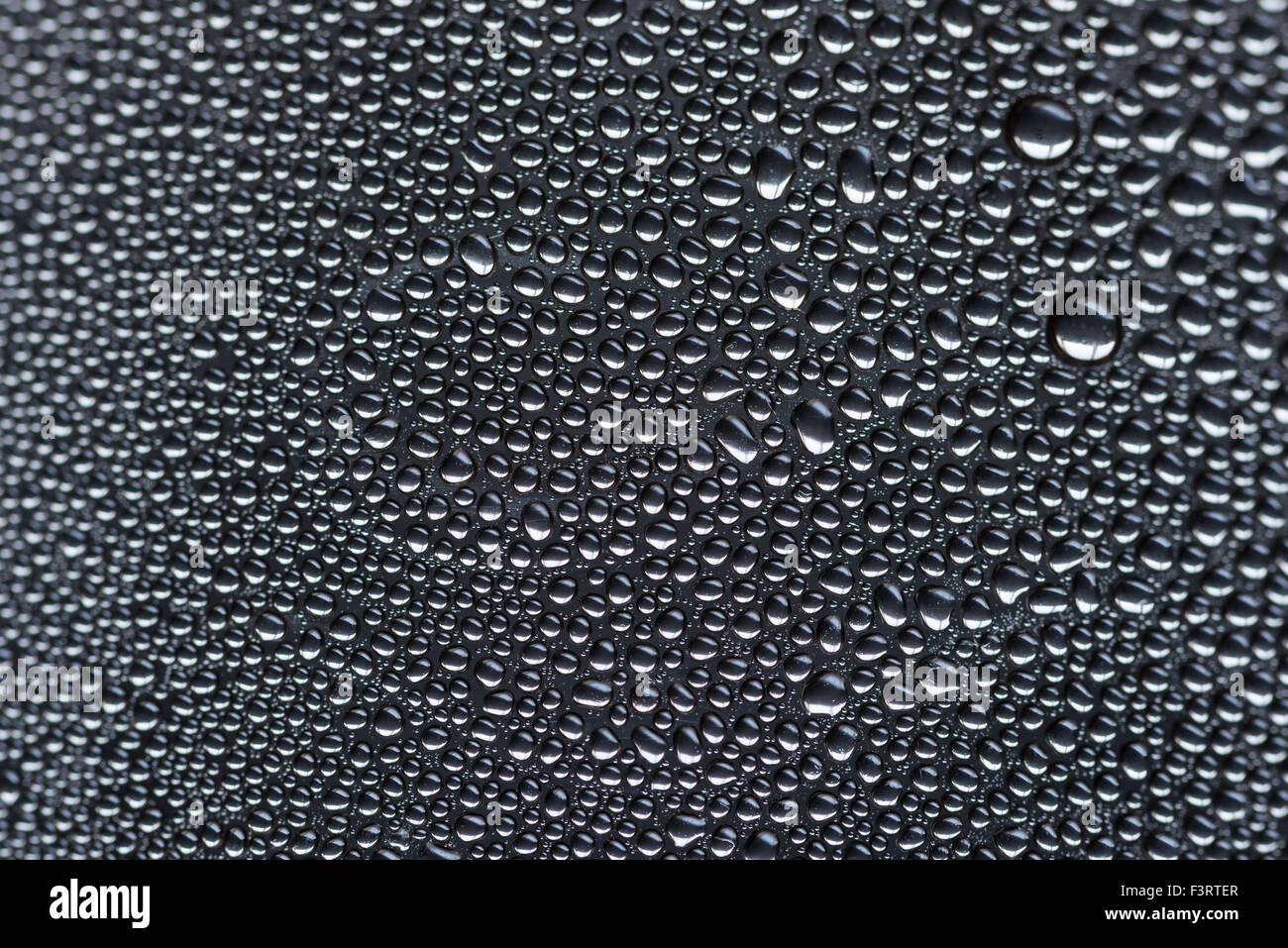 Many little water drops due to condensation on a plastic bottle curved ...
