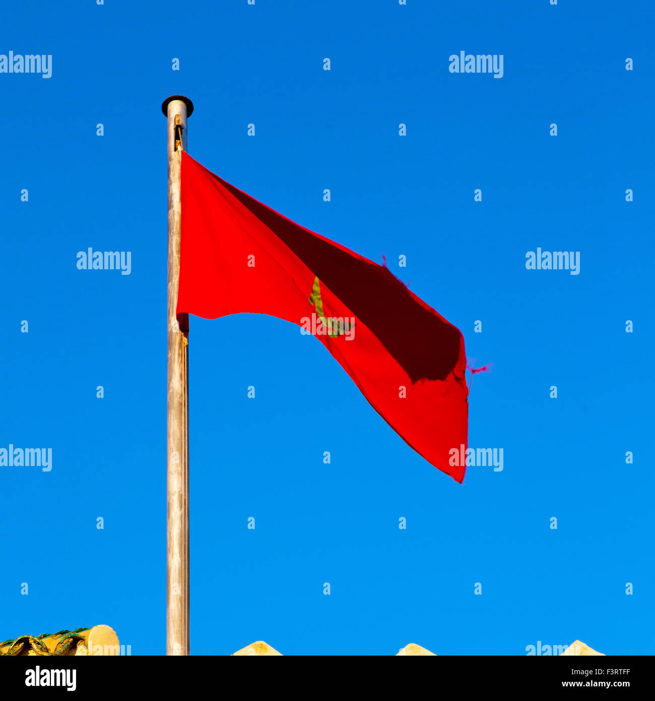 waving flag in the blue sky tunisia colour and wave battlements Stock ...