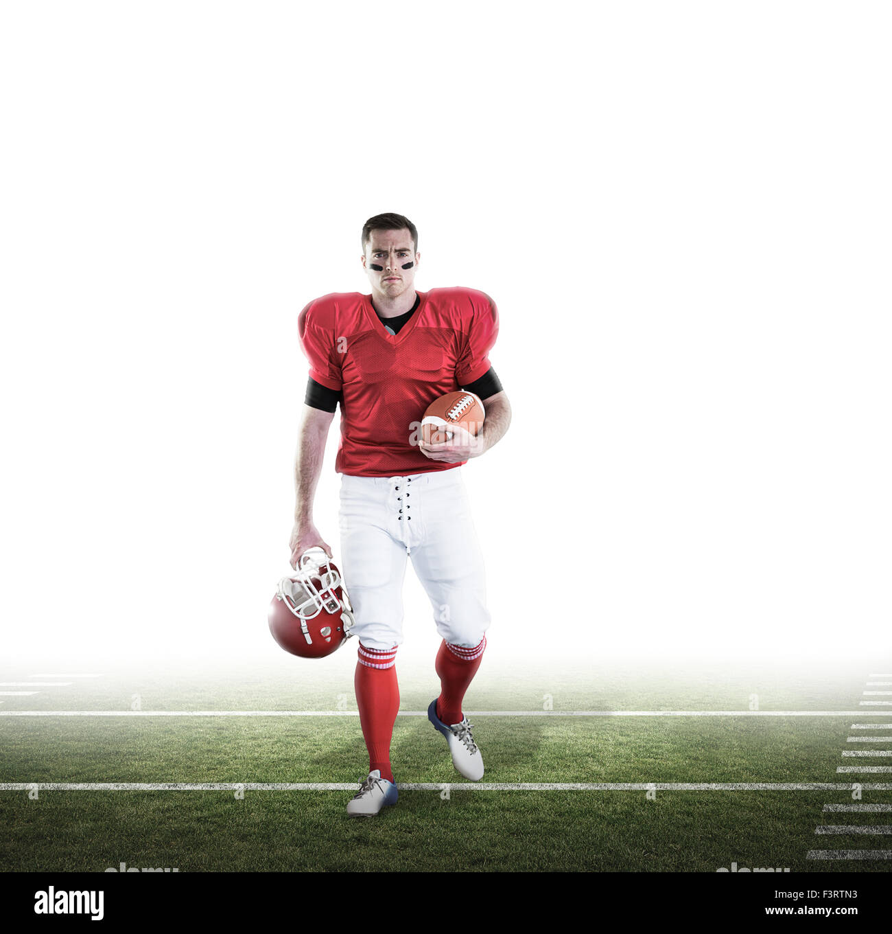 Composite image of portrait of american football player walking and ...