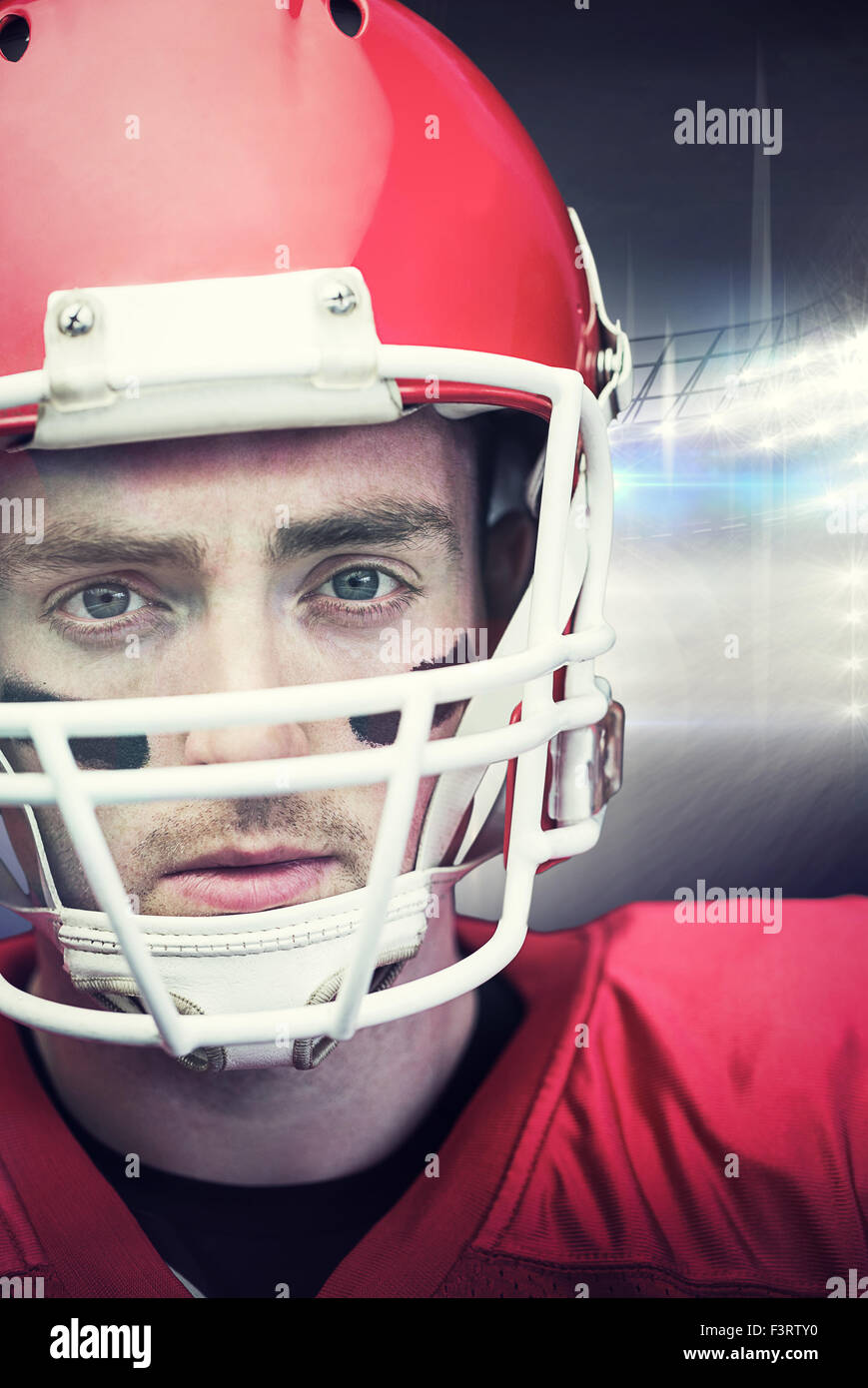 Composite image of portrait of focused american football player wearing ...